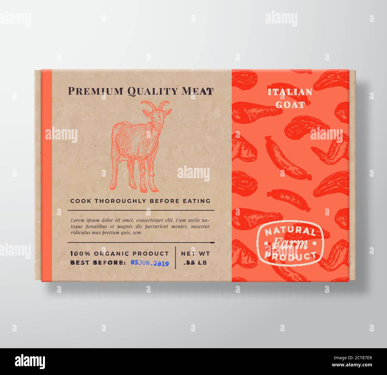 Meat Pattern Realistic Cardboard Box Container. Abstract Vector ...