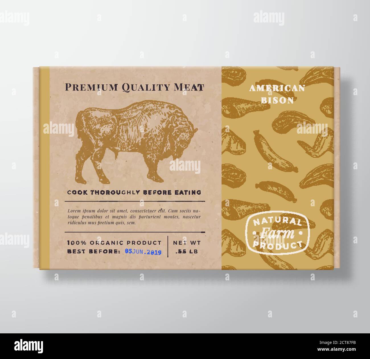 Meat Pattern Realistic Cardboard Box Container. Abstract Vector ...