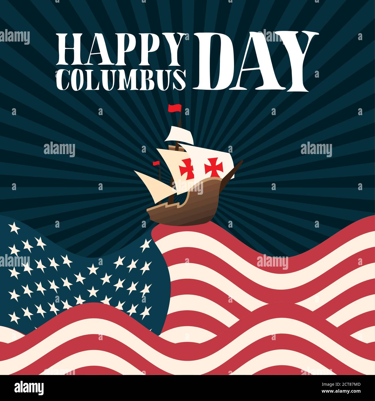 Columbus ship on usa flag in front od striped background design of ...