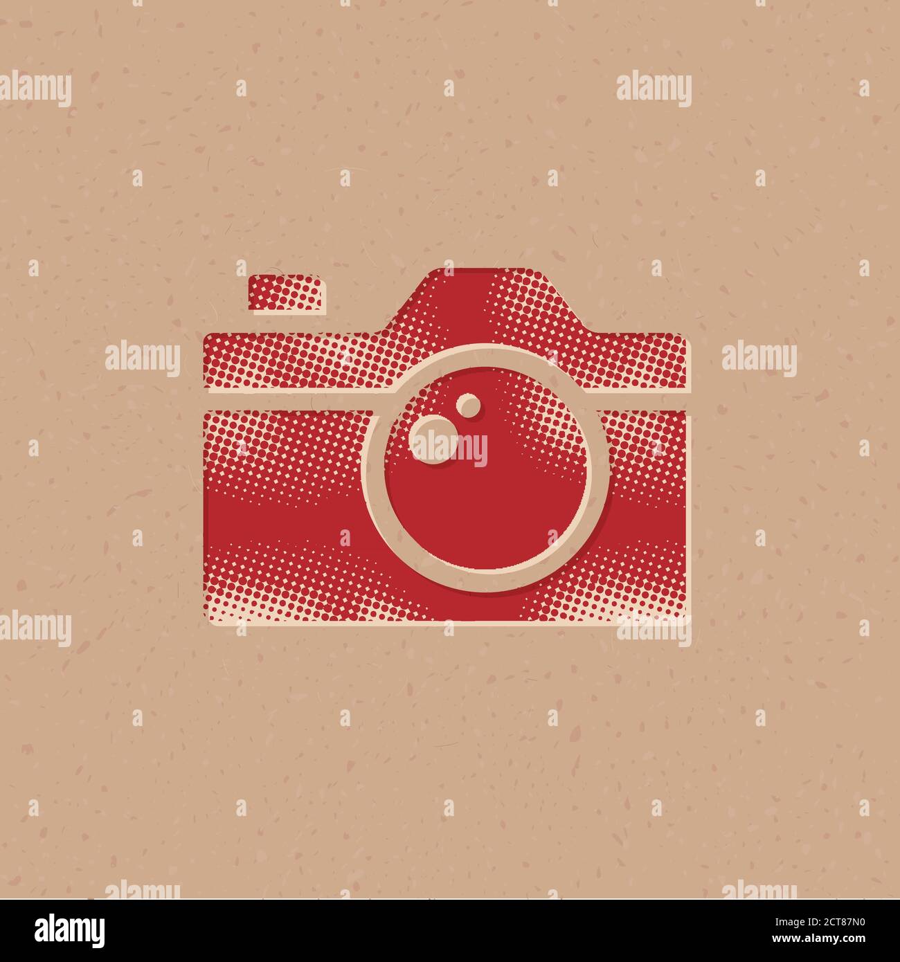 Camera icon in halftone style. Grunge background vector illustration ...
