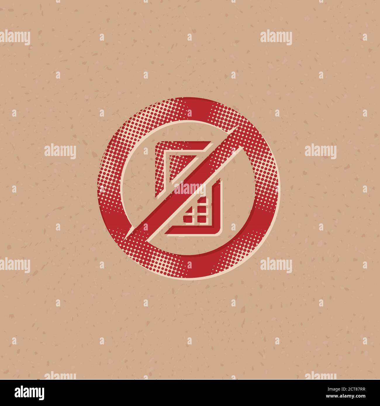 Phone restriction area icon in halftone style. Grunge background vector ...