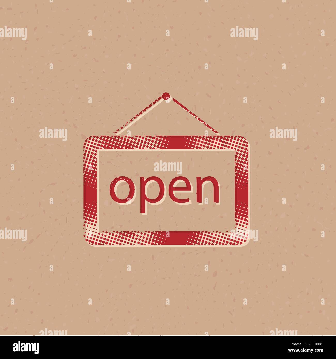 Open sign icon in halftone style. Grunge background vector illustration ...