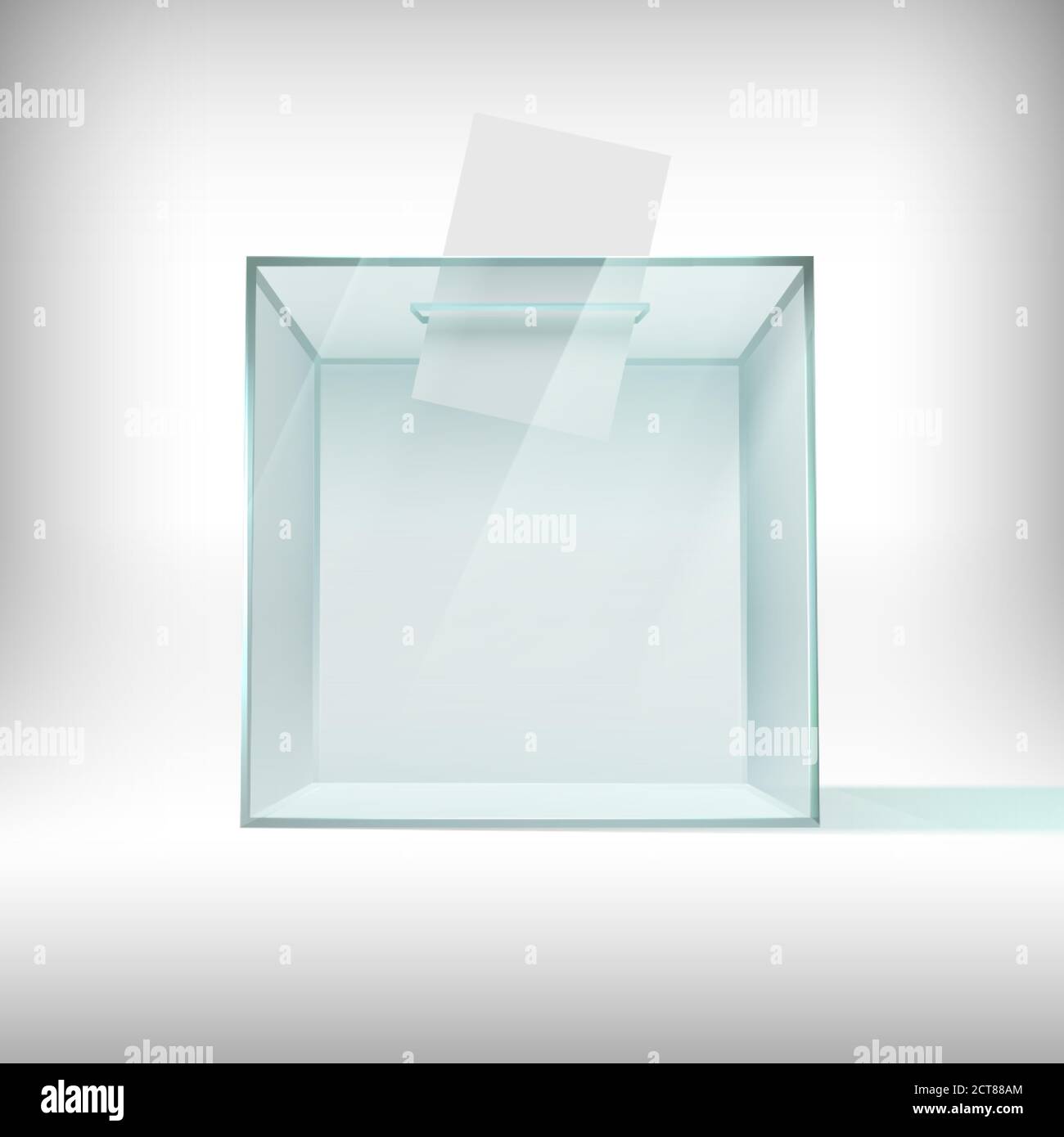 Ballot box. Glass transparent voting container with falling ballot ...