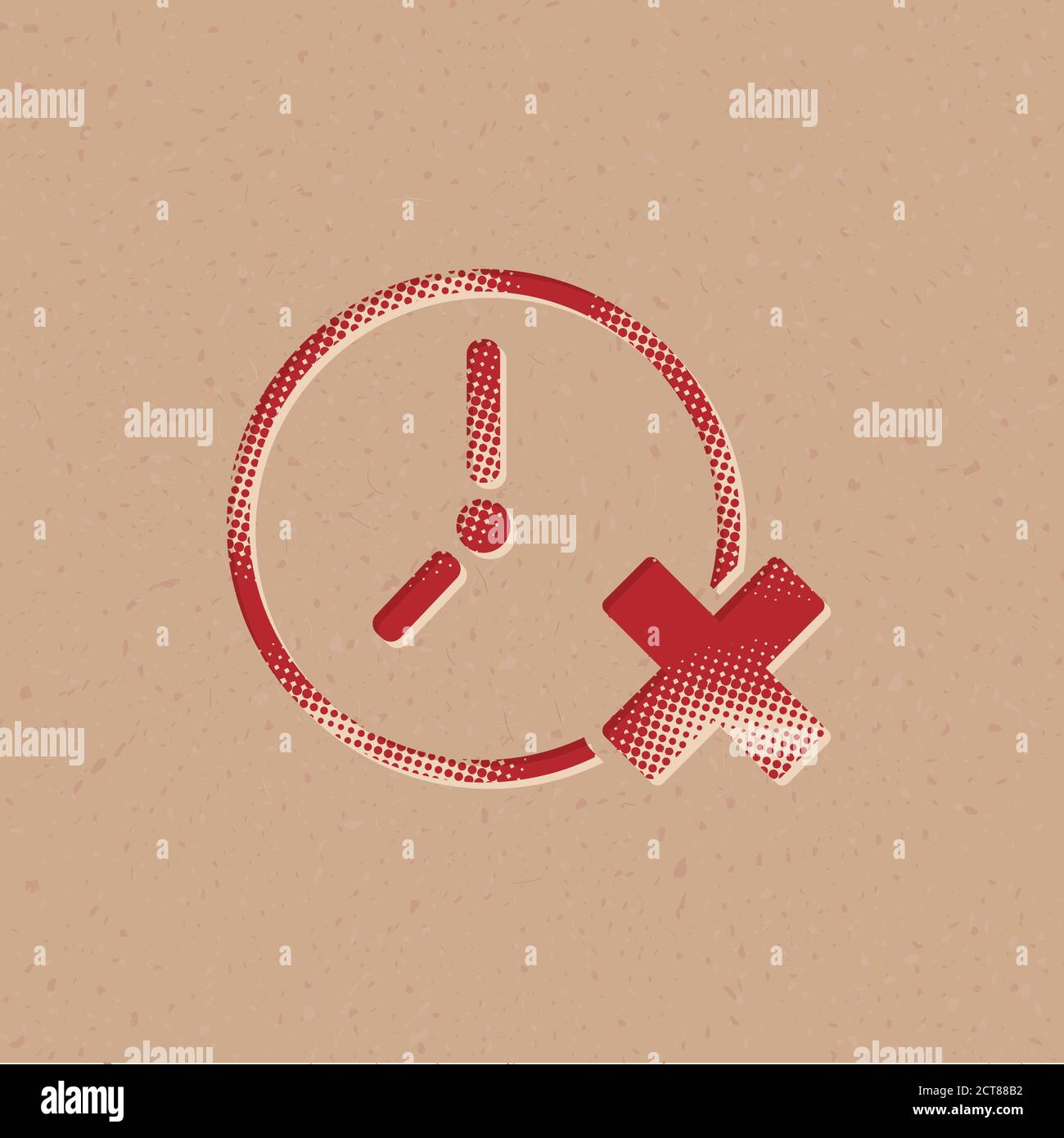 Clock with cross sign icon in halftone style. Grunge background vector ...
