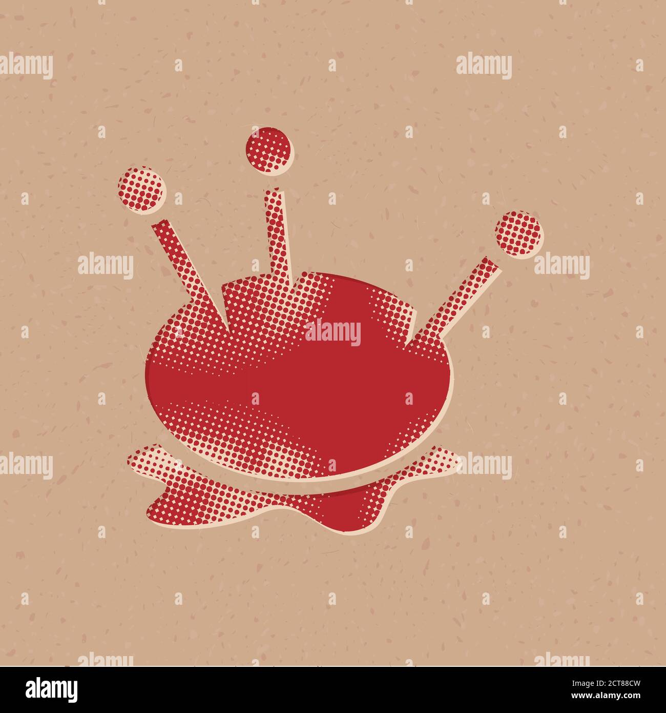 Pincushion icon in halftone style. Grunge background vector ...