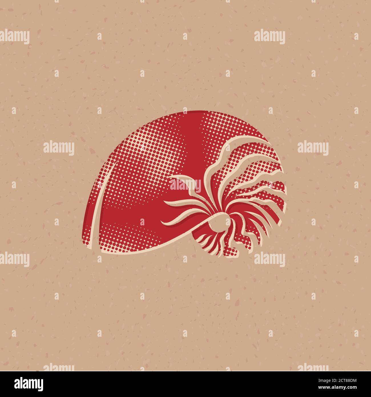 Nautilus icon in halftone style. Grunge background vector illustration ...