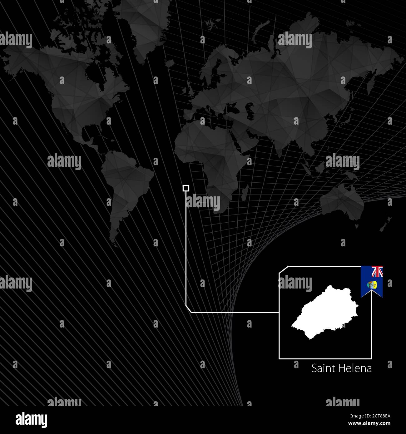 Saint Helena on black World Map. Map and flag of Saint Helena Stock ...