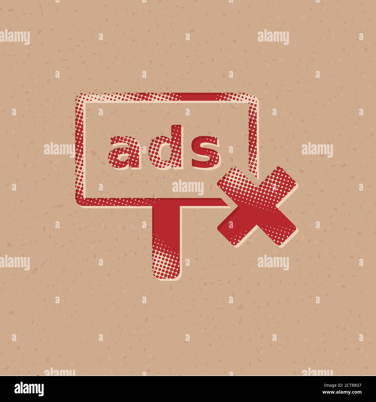 Ad post with cross sign icon in halftone style. Grunge background ...