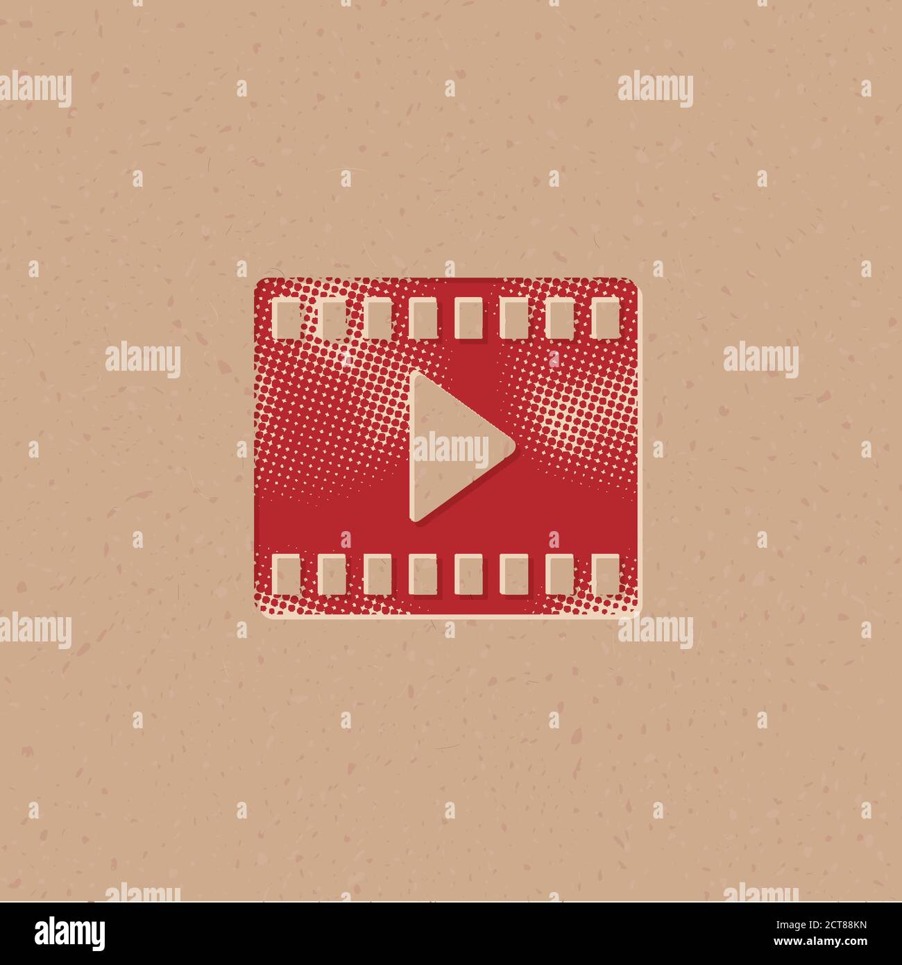 Movie play symbol icon in halftone style. Grunge background vector ...