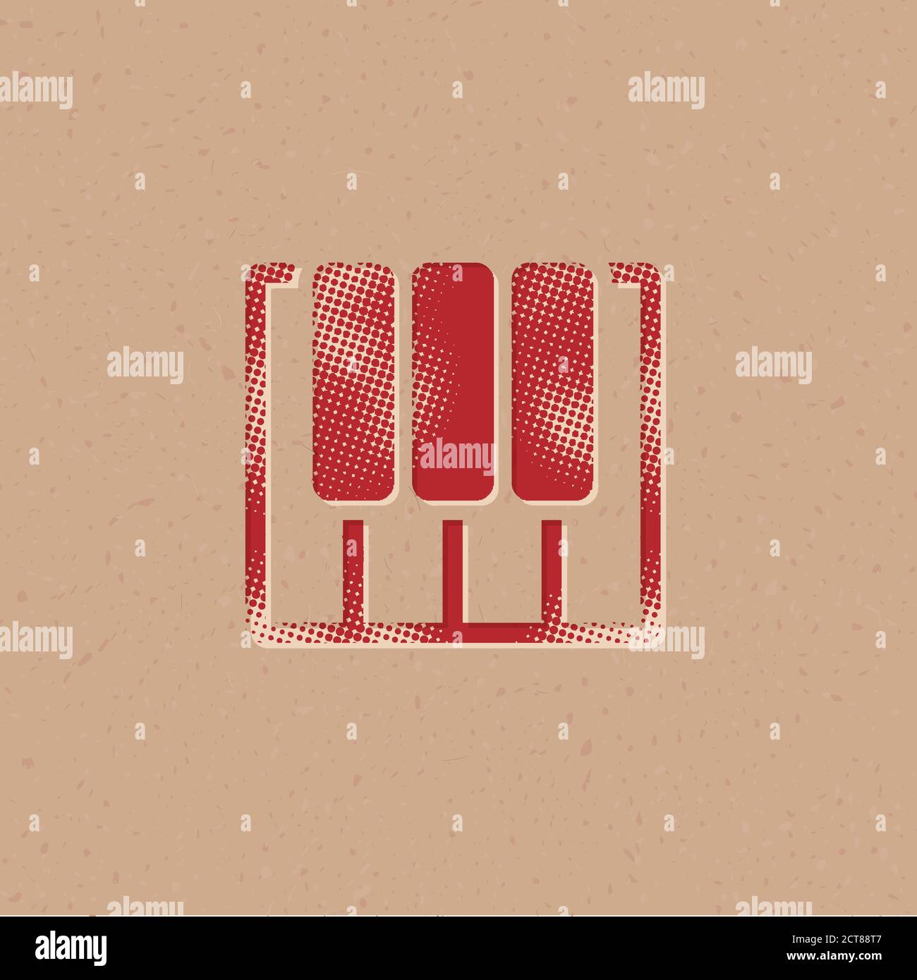 Piano keys icon in halftone style. Grunge background vector ...