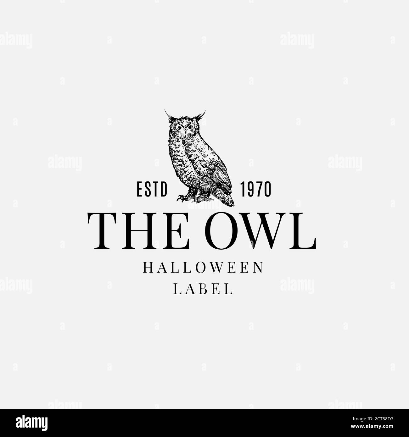 Premium Quality Halloween Logo or Label Template. Hand Drawn Evil Owl ...