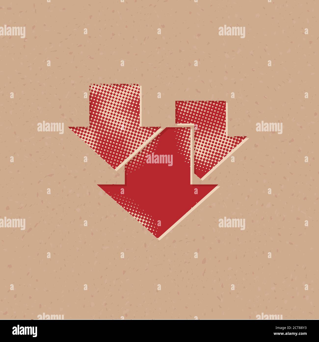 Multiple download arrow icon in halftone style. Grunge background ...