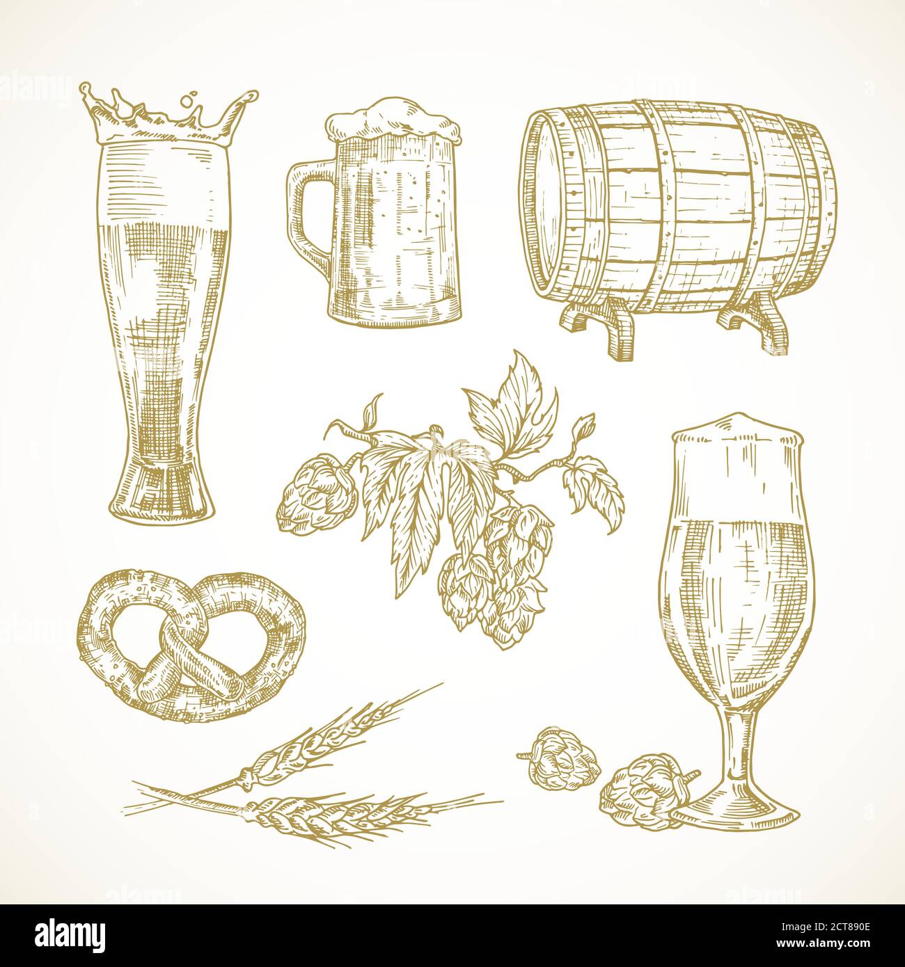 Vector Beer Sketches Set. Hand Drawn Illustrations of Glasses, Cask or ...