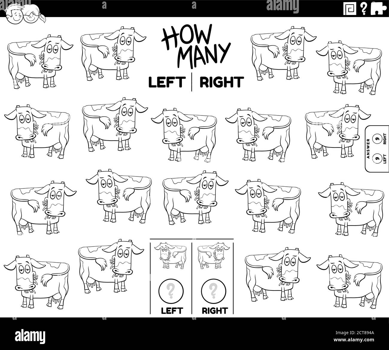 Black and White Cartoon Illustration of Educational Task of Counting ...