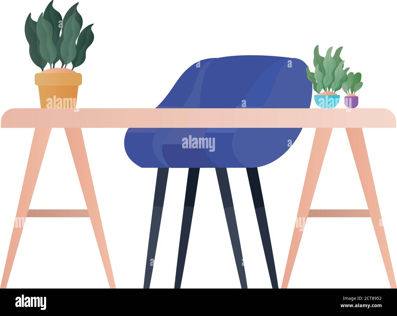 office desk with chair and plants vector design Stock Vector Image ...