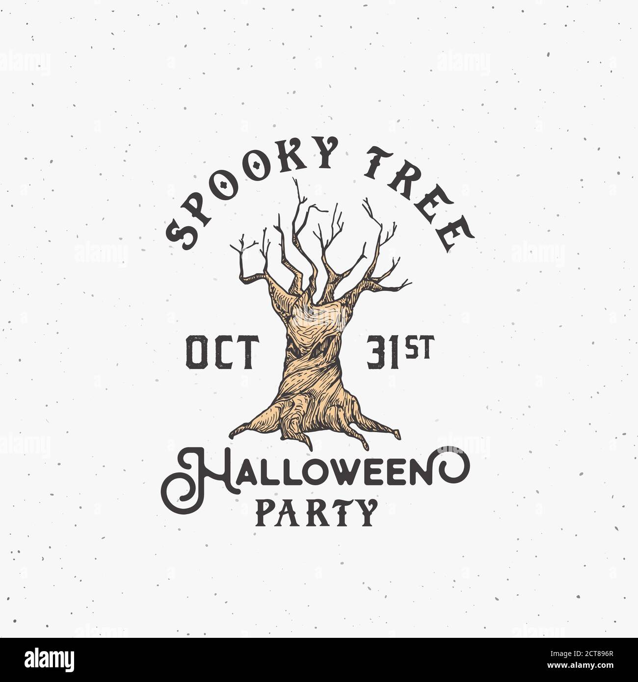 Spooky Tree Party Halloween Logo or Label Template. Hand Drawn Colorful ...