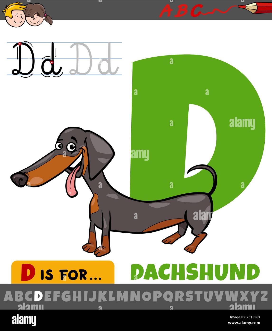 Educational Cartoon Illustration of Letter D from Alphabet with Comic ...