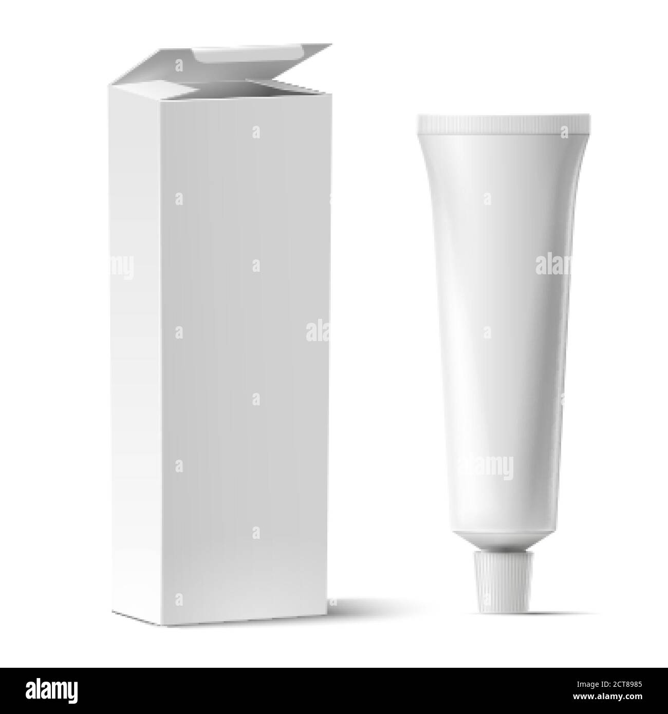 Realistic tube with box mockup. White plastic tuba for toothpaste or ...