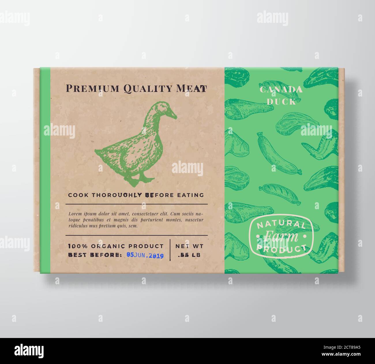 Meat Pattern Realistic Cardboard Box Container. Abstract Vector ...