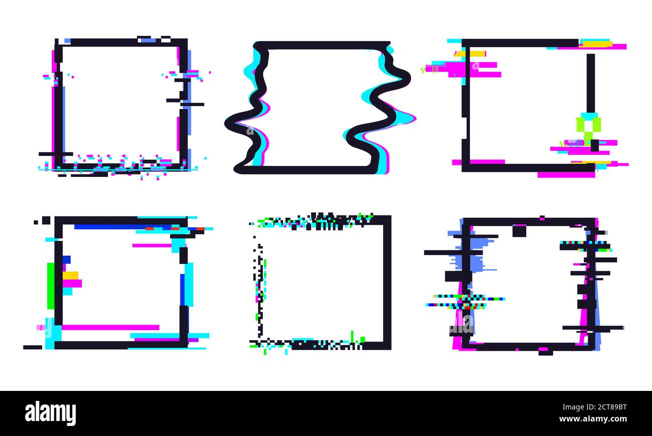 Glitch square frame. Square template shape colorful, dynamic glow pixel ...