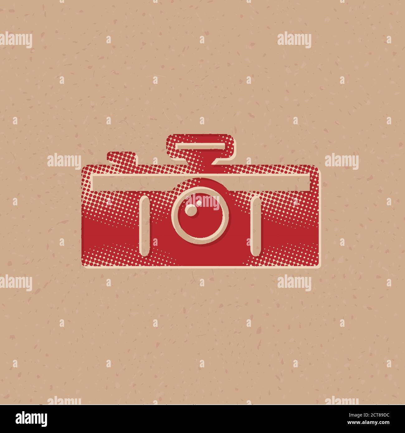 Panorama camera icon in halftone style. Grunge background vector ...