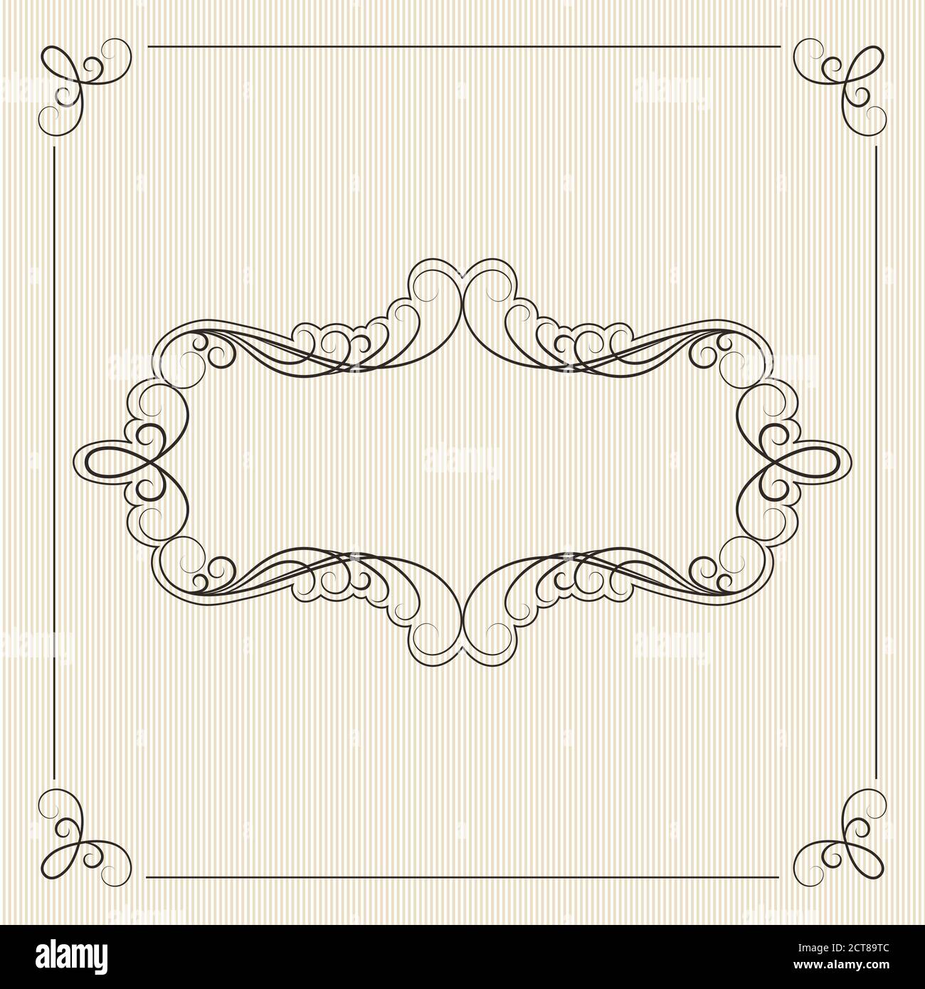Brown calligraphy ornamental decorative frame on white striped ...