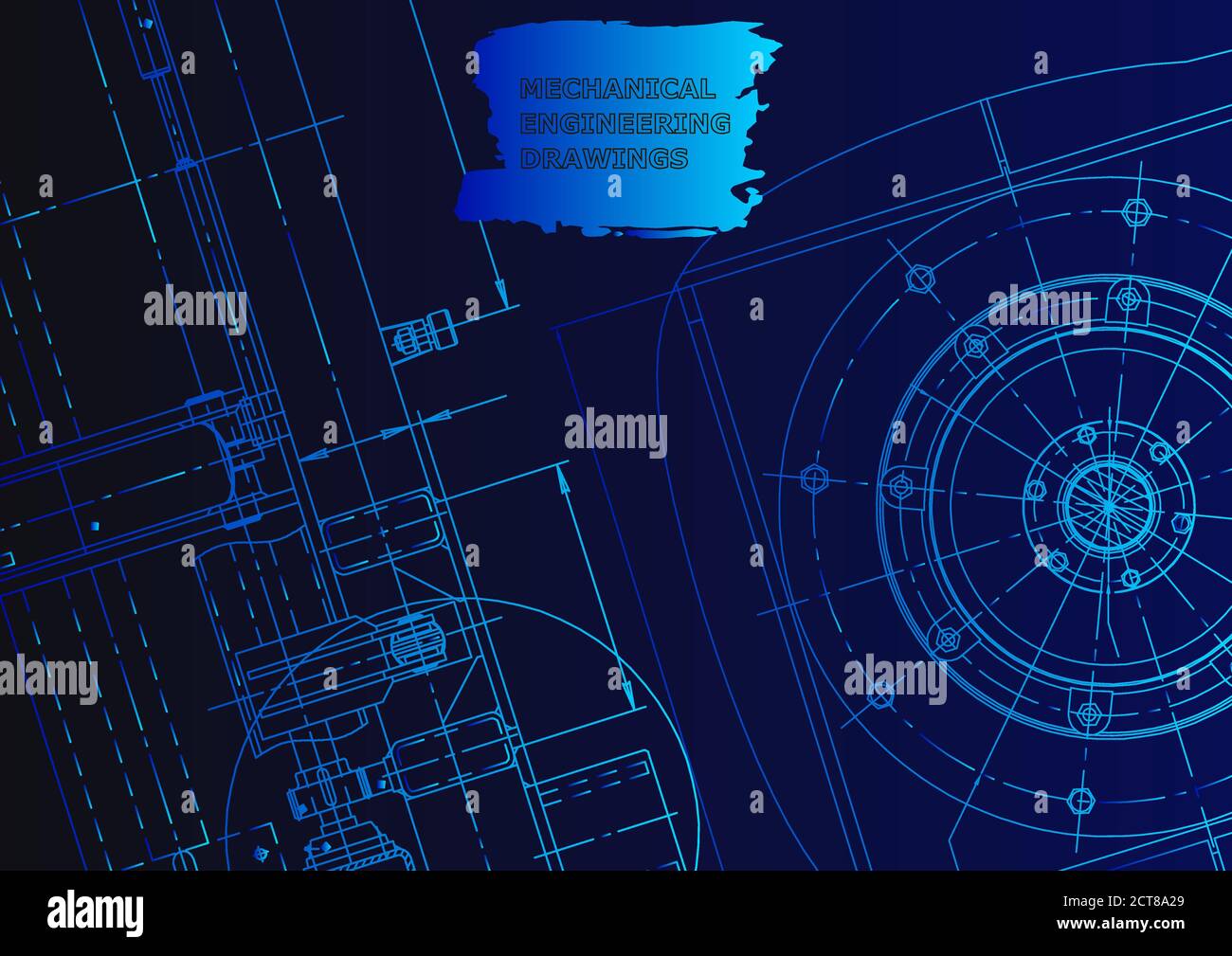 Cover. Vector engineering drawings. Mechanical instrument making. Blue ...