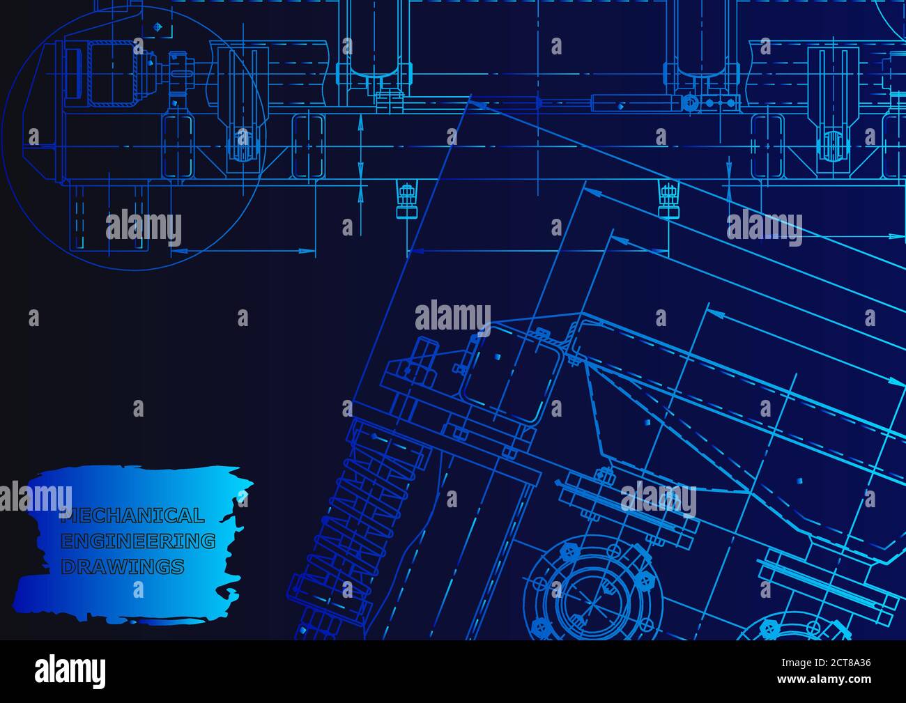 Machine-building industry. Blue neon. Technical illustrations ...