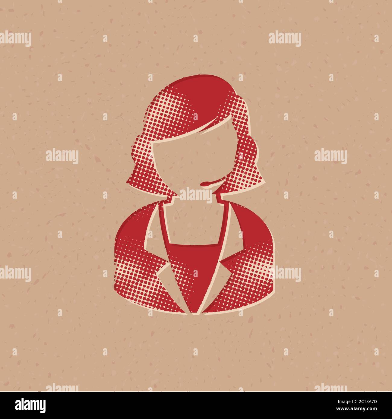 Female receptionist icon in halftone style. Grunge background vector ...