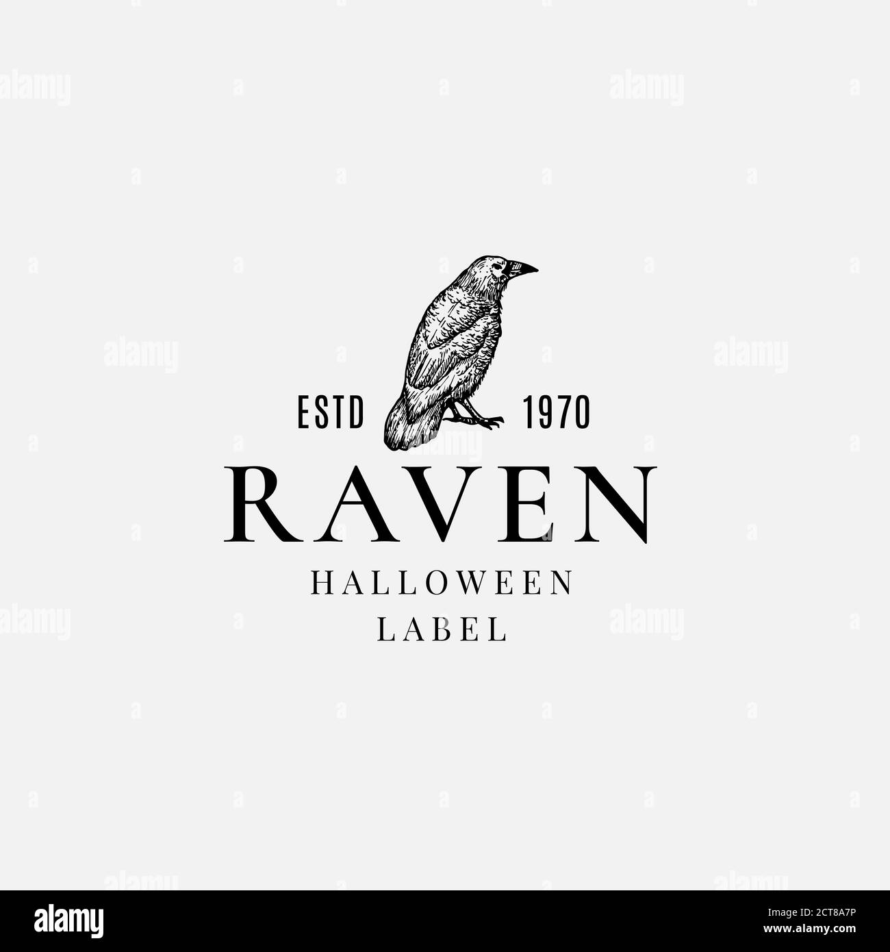 Premium Quality Halloween Logo or Label Template. Hand Drawn Evil Raven ...