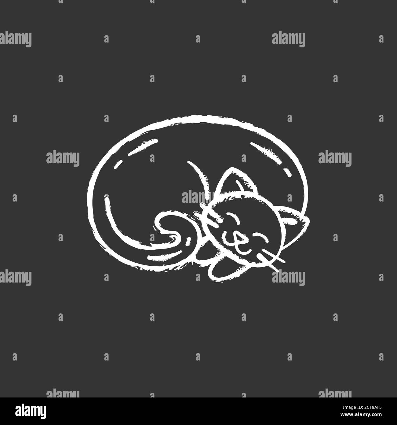 Curled up cat chalk white icon on black background Stock Vector Image ...