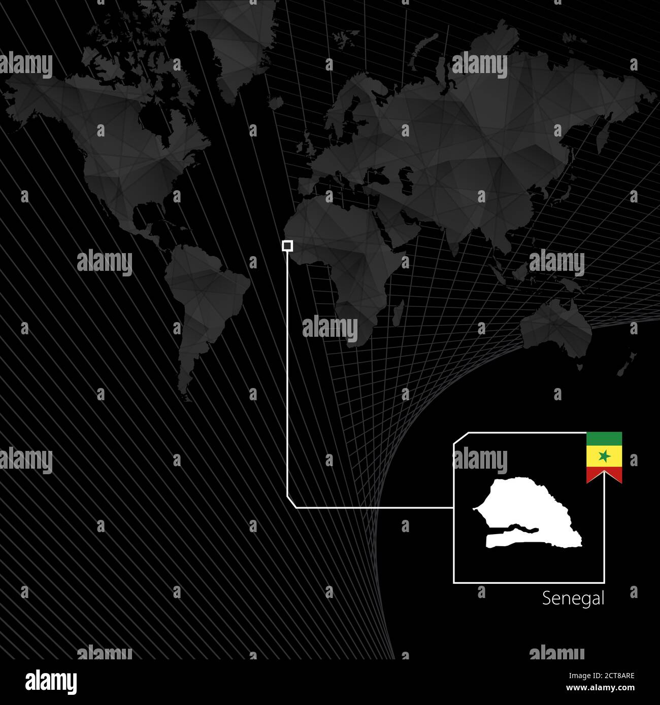 Senegal on black World Map. Map and flag of Senegal Stock Vector Image ...