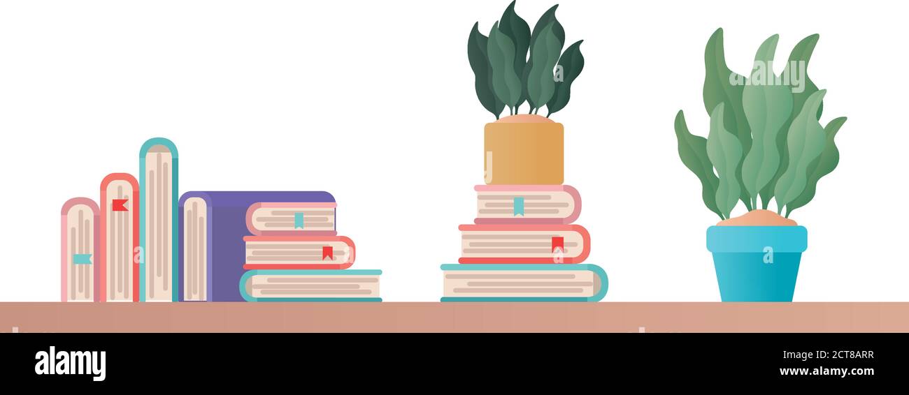 Books plants home interior Stock Vector Images - Alamy