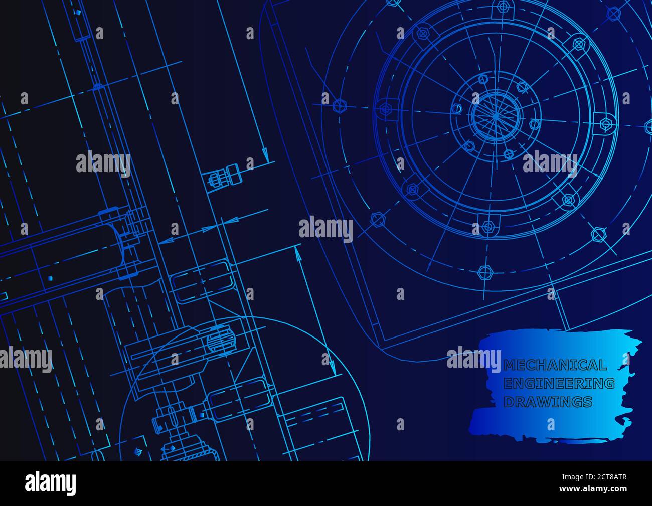 Vector banner. Engineering drawings. Mechanical instrument making ...
