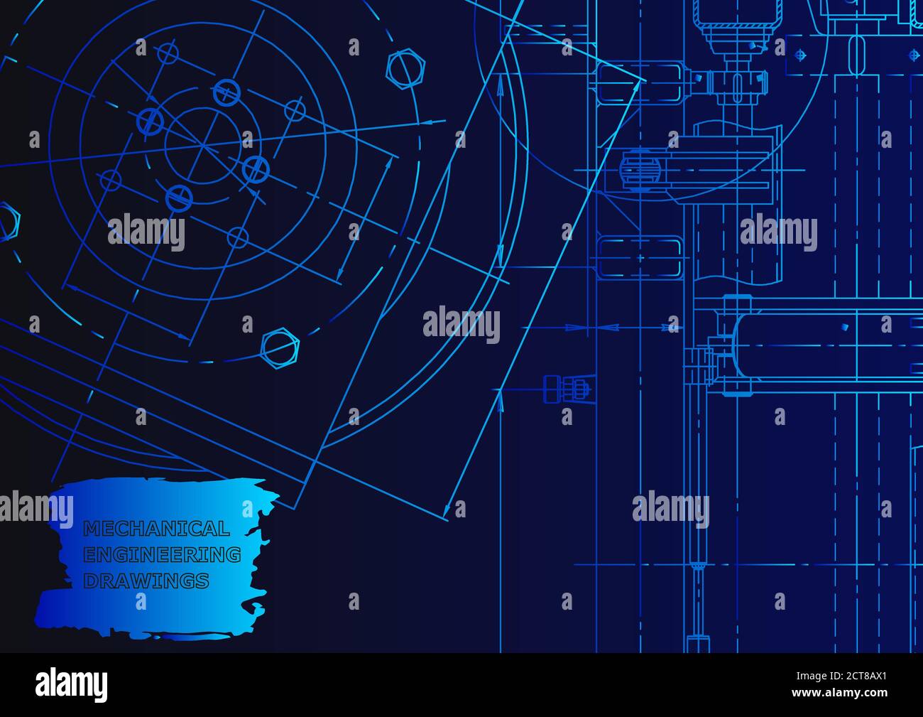 Vector engineering illustration. Blue neon Instrument-making drawings ...