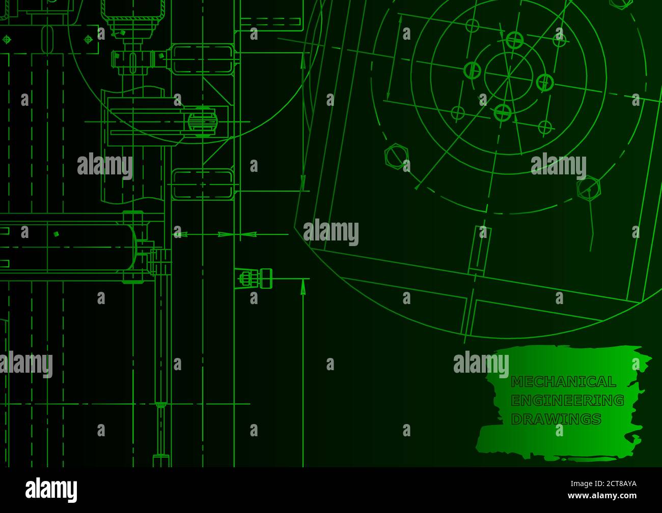 Vector Computer aided design systems. Technical illustration Green neon ...