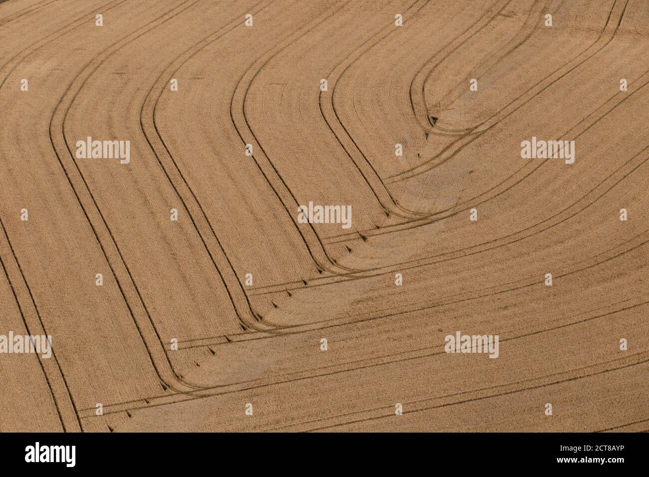Aerial view of tractor tracks in field Stock Photo - Alamy