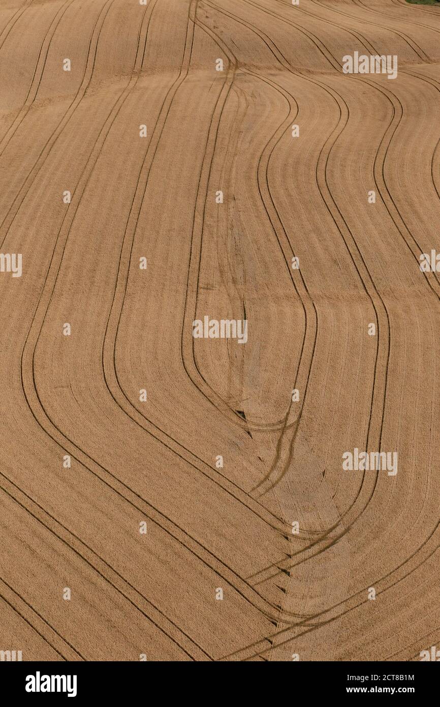 Aerial view of tractor tracks in field Stock Photo - Alamy