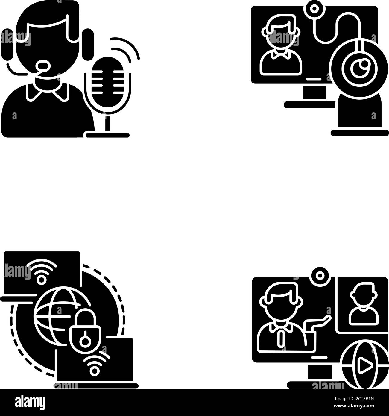 Web conference black glyph icons set on white space Stock Vector Image ...