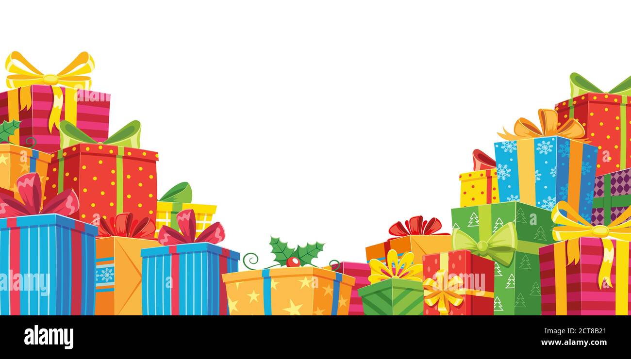 Gift banner with pile boxes to celebration and present holiday ...