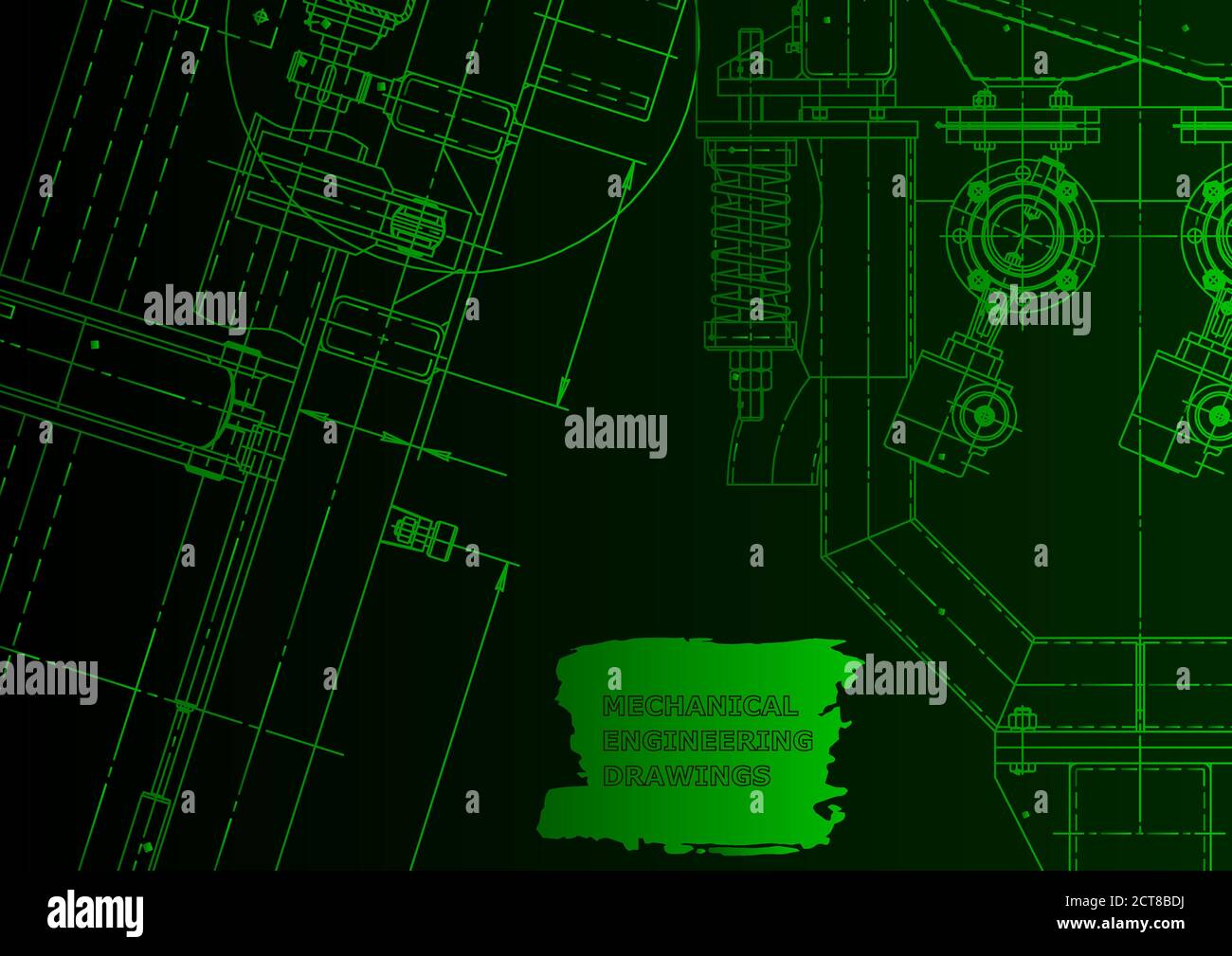 Vector engineering illustration. Green neon. Mechanical engineering ...