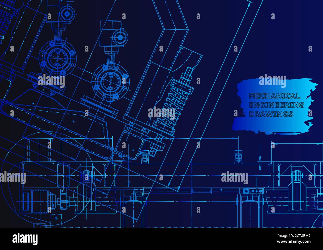 Mechanical instrument making. Technical illustration. Blue neon ...