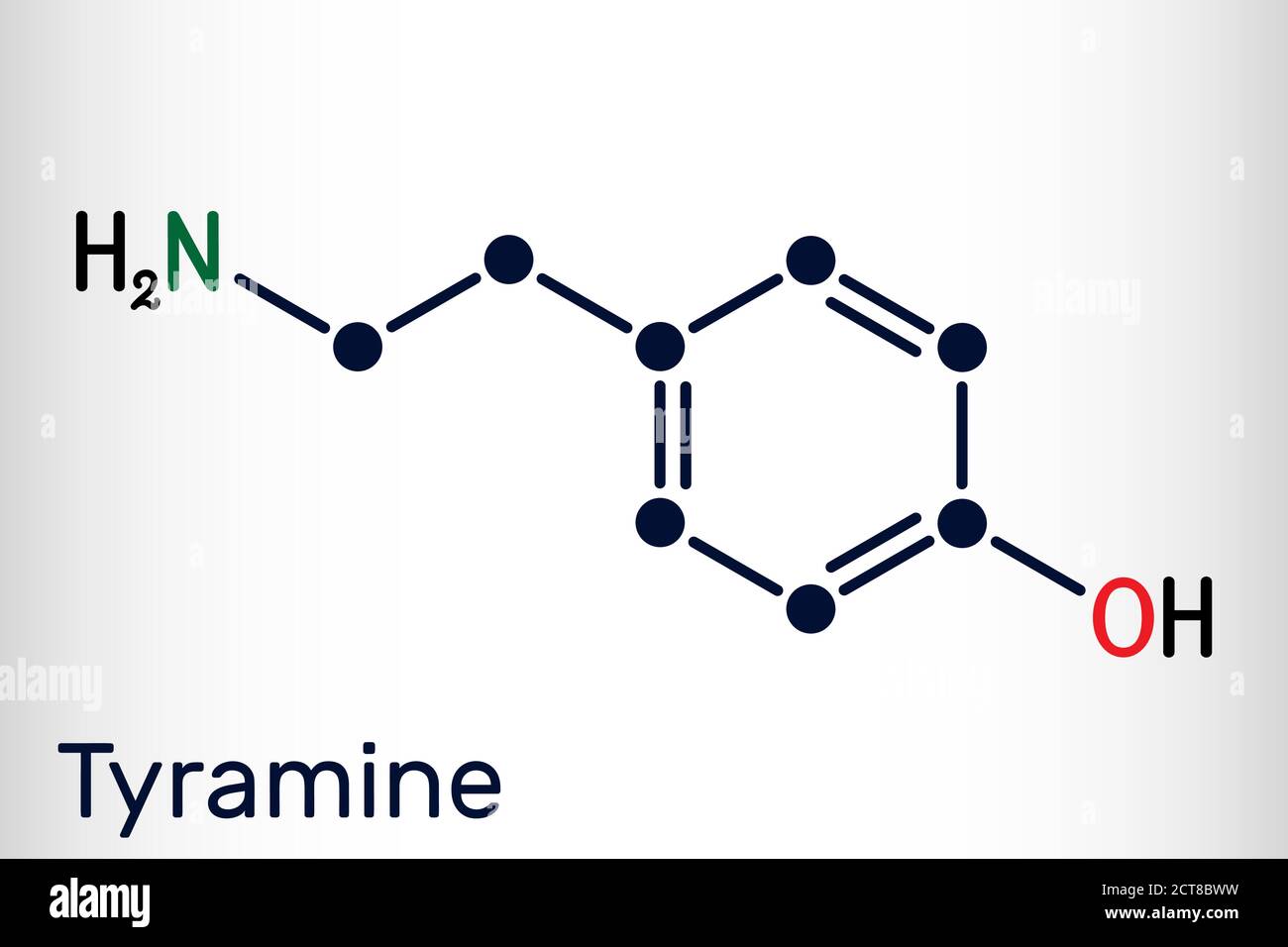 Tyramine, tyramin molecule. It is monoamine compound derived from ...