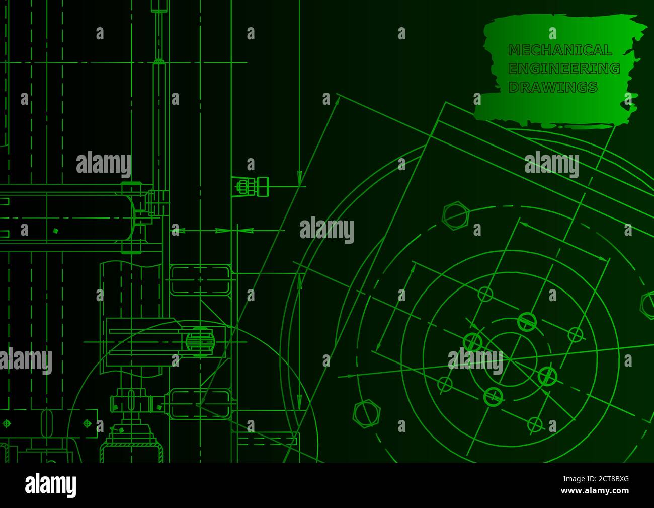 Mechanical instrument making. Technical background. Green neon Stock ...