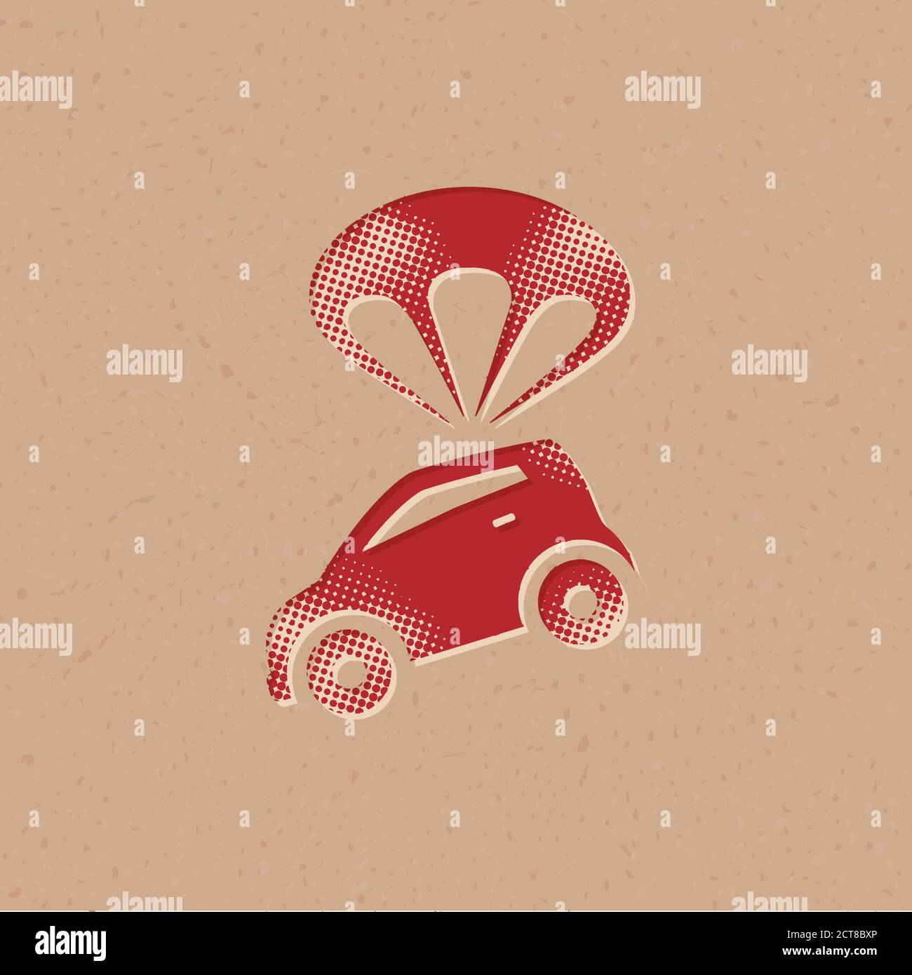 Car parachute icon in halftone style. Grunge background vector ...
