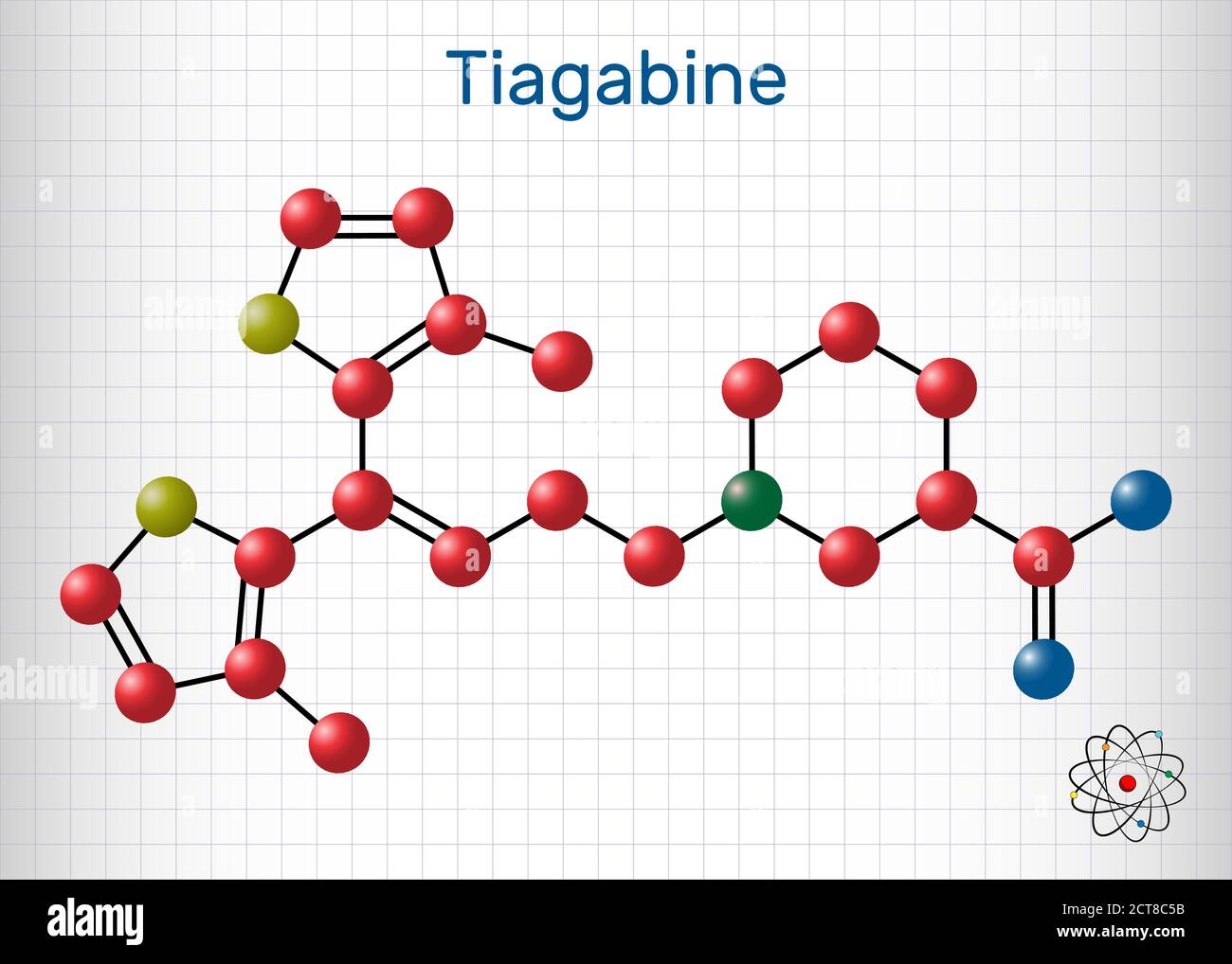 Tiagabine, C20H25NO2S2 molecule. It is anticonvulsant medication, is ...