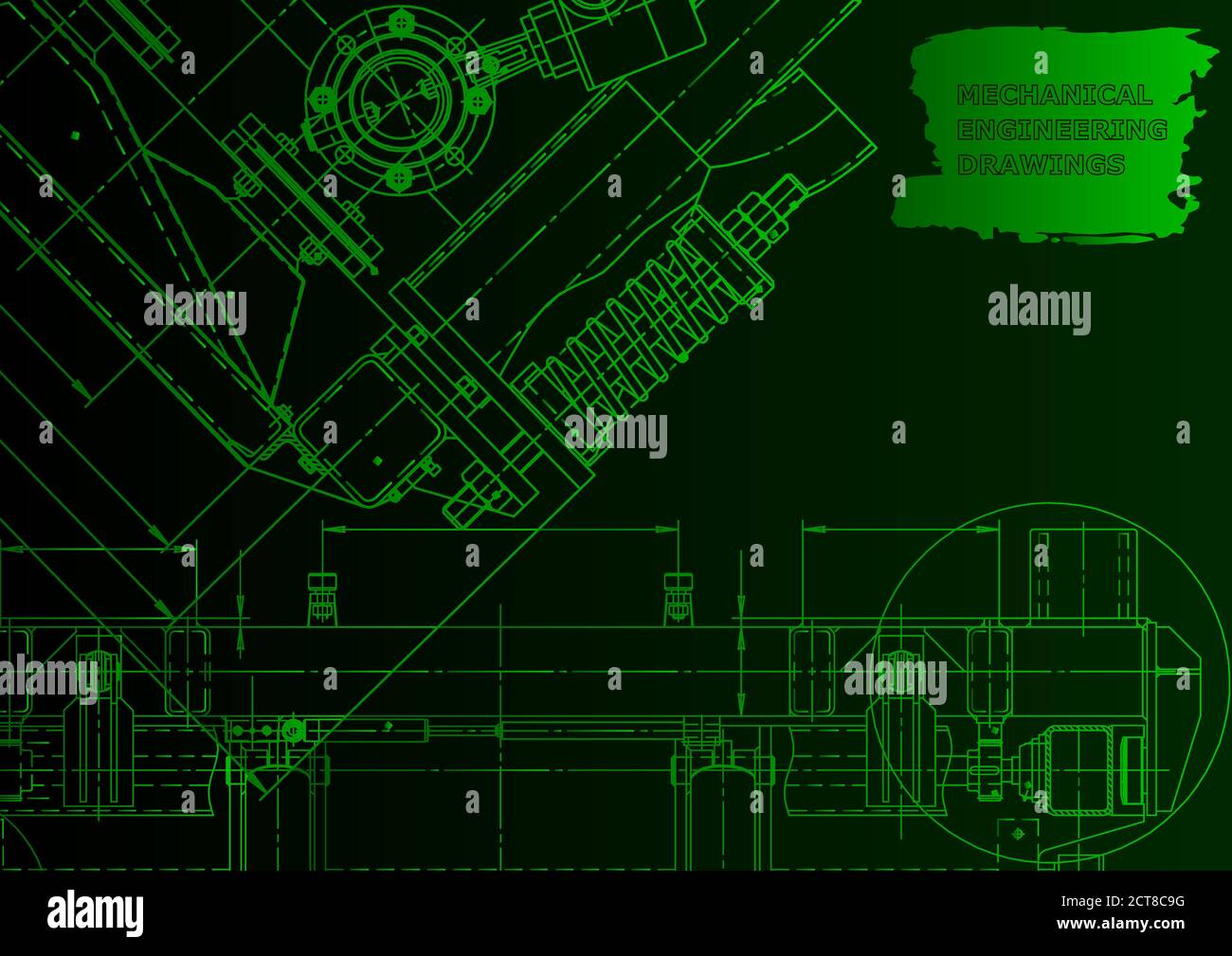 Machine-building industry. Computer aided design systems. Green neon ...