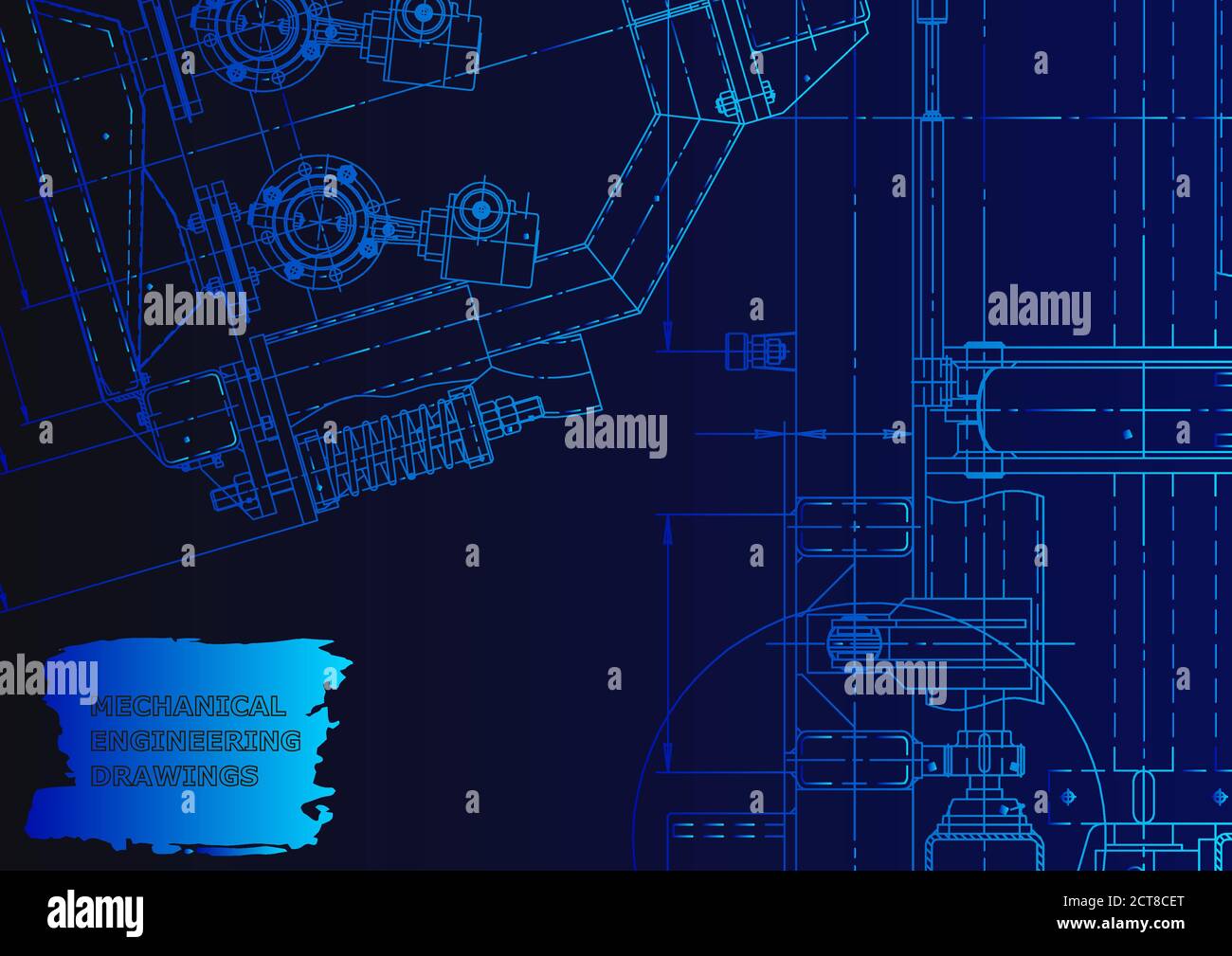 Machine-building industry. Instrument-making drawings. Blue neon ...
