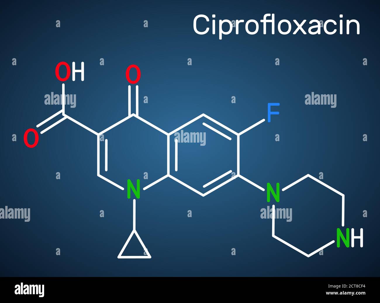 Ciprofloxacin, quinolone molecule. It is a synthetic broad spectrum fluoroquinolone antibiotic ...