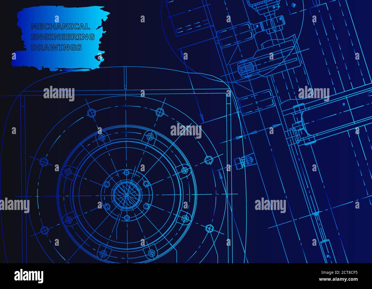 Cover, flyer. Vector engineering illustration. Blue neon. Mechanical ...